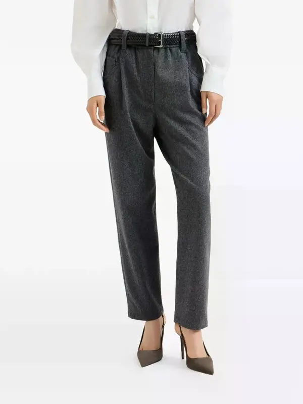 Brunello Cucinelli Wool Flannel Baggy Trousers With Monili Detailing