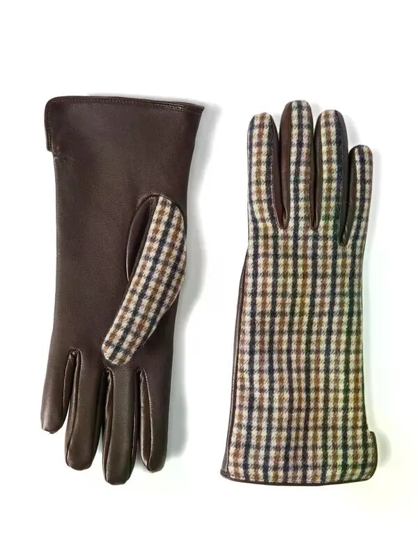 Brunello Cucinelli Checked Virgin-wool Flannel And Leather Gloves - Brown