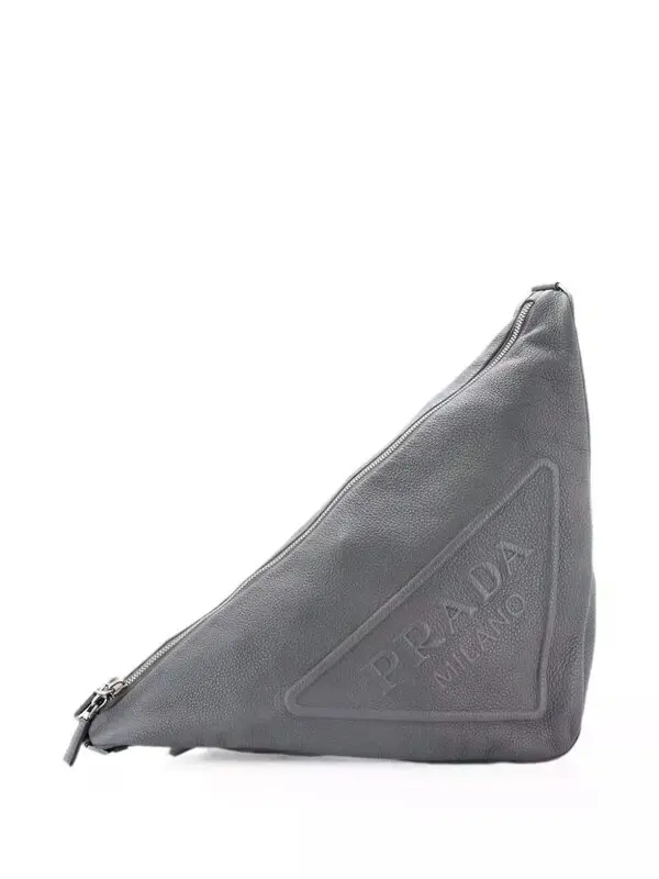 Prada Triangle Logo Zip Messenger Leather Bag