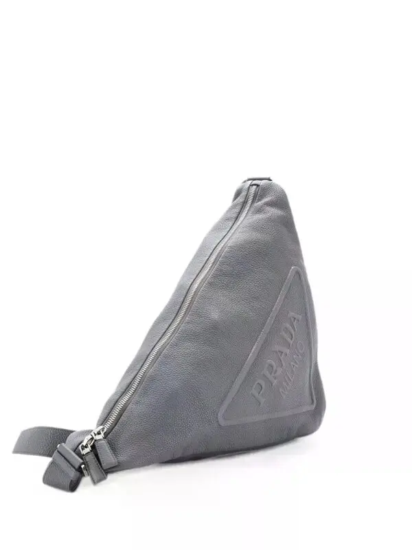 Prada Triangle Logo Zip Messenger Leather Bag