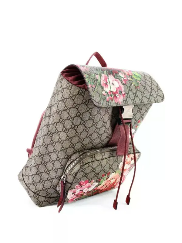 Gucci Gg Coated Canvas Medium Backpack With Buckle Blooms Print