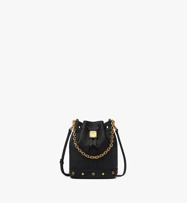 Mcm Pina Drawstring Bag In Studded Calfskin - Black
