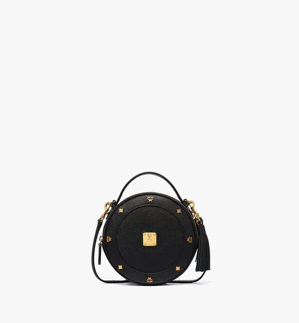 Mcm Pina Tambourine Bag In Studded Calfskin - Black