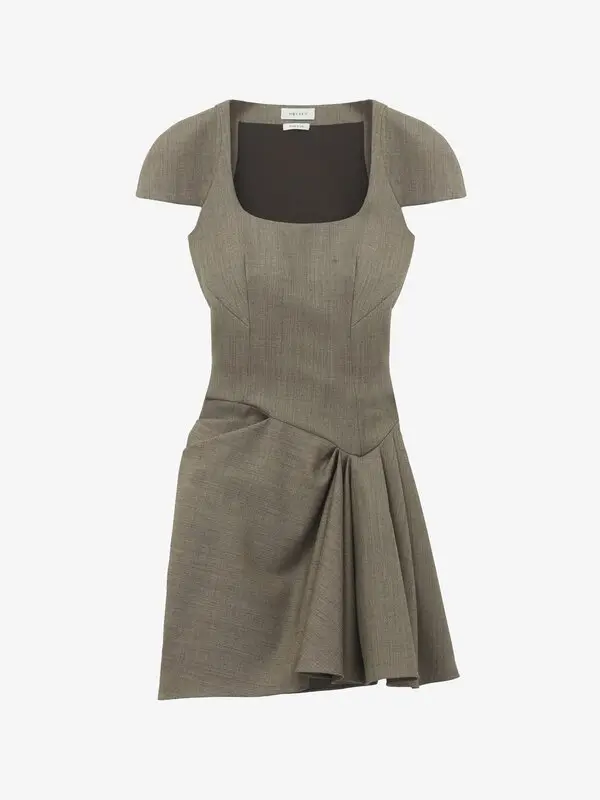Alexander McQueen Asymmetric Gathered Mini Dress - Light Brown