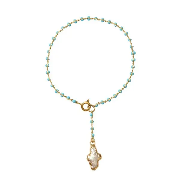 ALEXIE OF ATHENS Delphi Freshwater Pearl Cross Bracelet - Blue