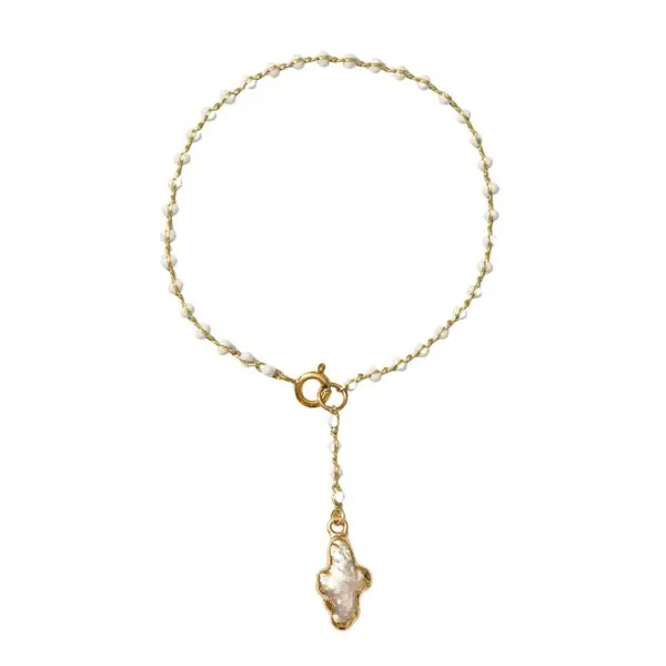 ALEXIE OF ATHENS Delphi Freshwater Pearl Cross Bracelet - White