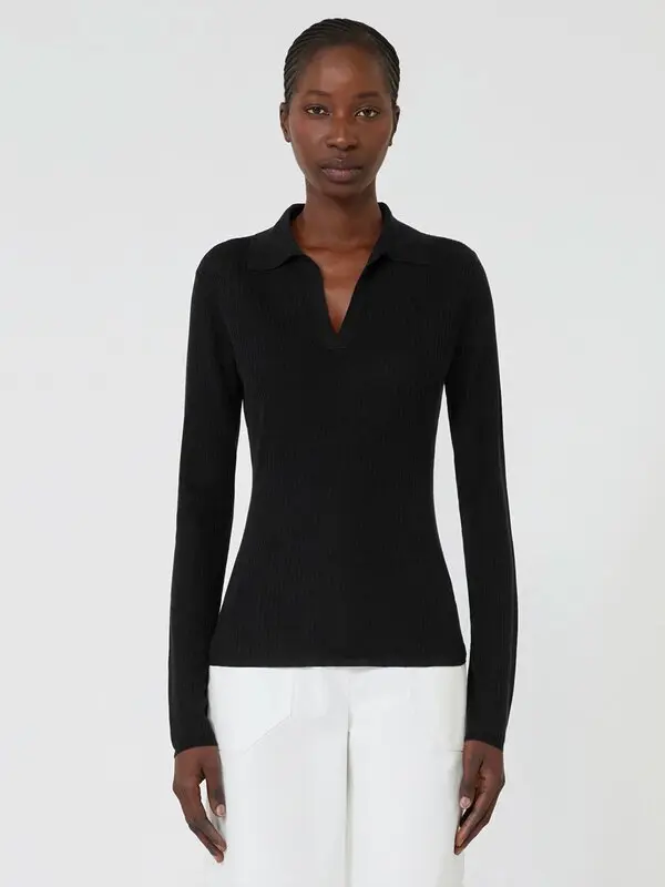 Max Mara Cashmere And Silk Ribbed Polo Shirt - Black