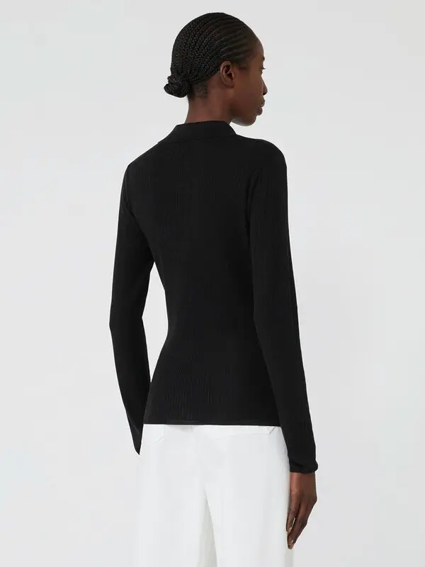 Max Mara Cashmere And Silk Ribbed Polo Shirt - Black