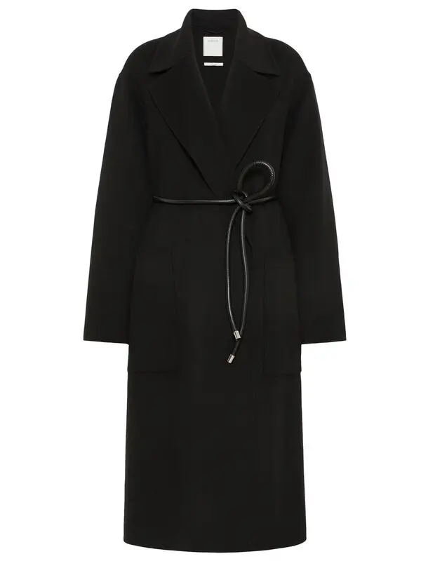 Sportmax Oversized Wool Double Coat With Tie Detail - Black