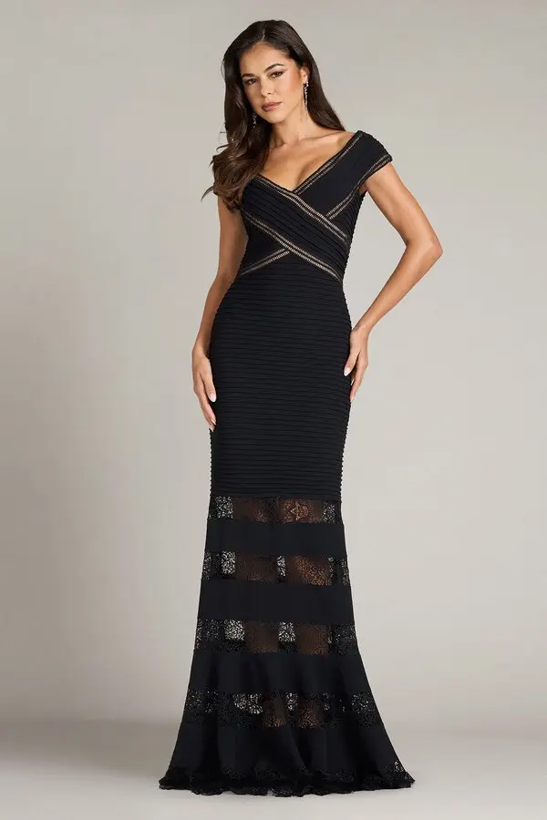 Tadashi Shoji Valeo Pintuck Illusion Gown - Black