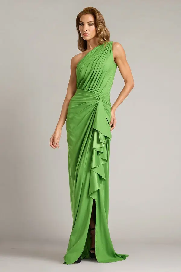 Tadashi Shoji Lena Waterfall Drape Gown - Cactus