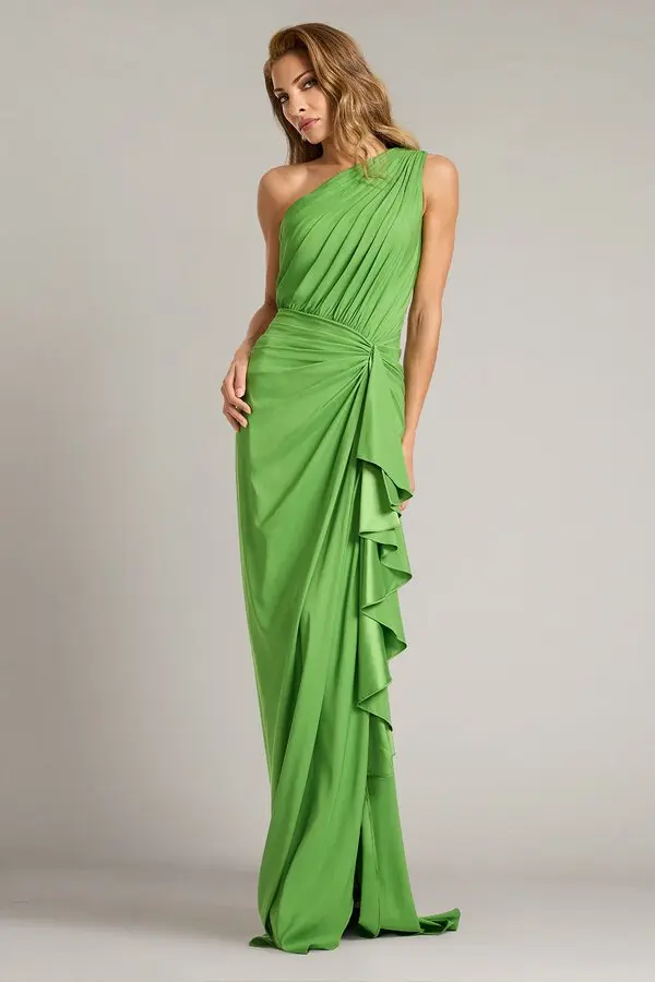 Tadashi Shoji Lena Waterfall Drape Gown - Cactus