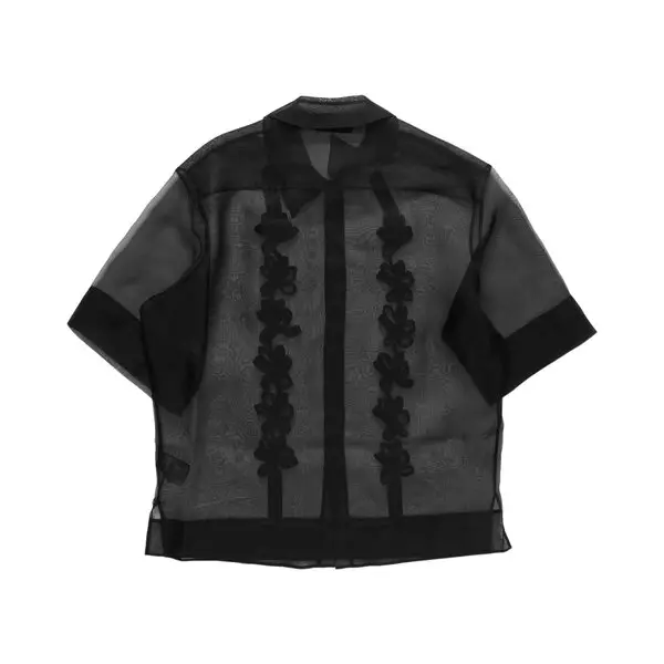 Simone Rocha Sheer Daisy Ribbon Chain Boxy Shirt - Black