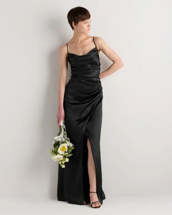 Quince Juliette Stretch Satin Dress - Black