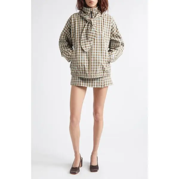 Sandy Liang Eddy Plaid Jacket With Bonnet Hood