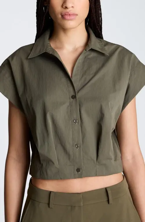 KENNETH COLE Cotton Blend Crop Button-up Shirt