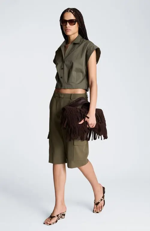 KENNETH COLE Cotton Blend Crop Button-up Shirt