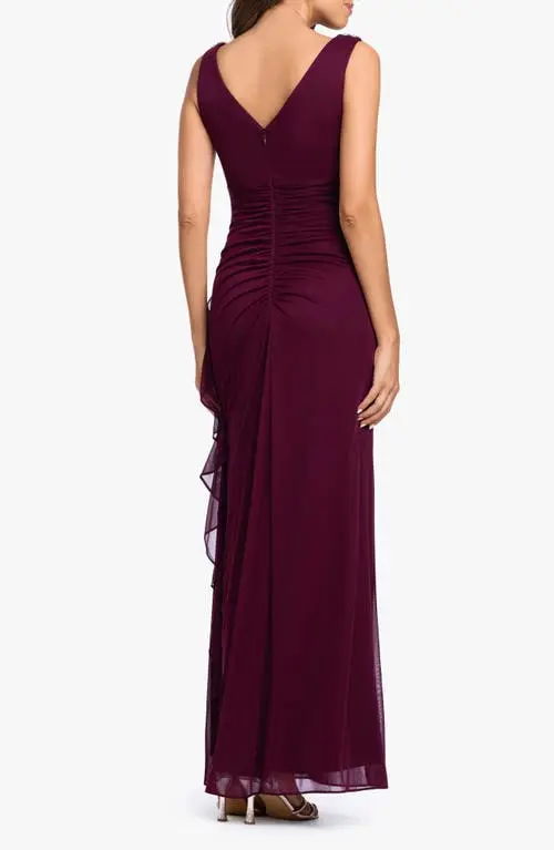 Betsy & Adam Side Ruffle Cowl Neck Sleeveless Gown
