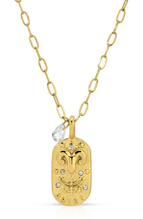KOZAKH Gold Plated Crystal Zodiac Pendant Necklace - Aries/gold
