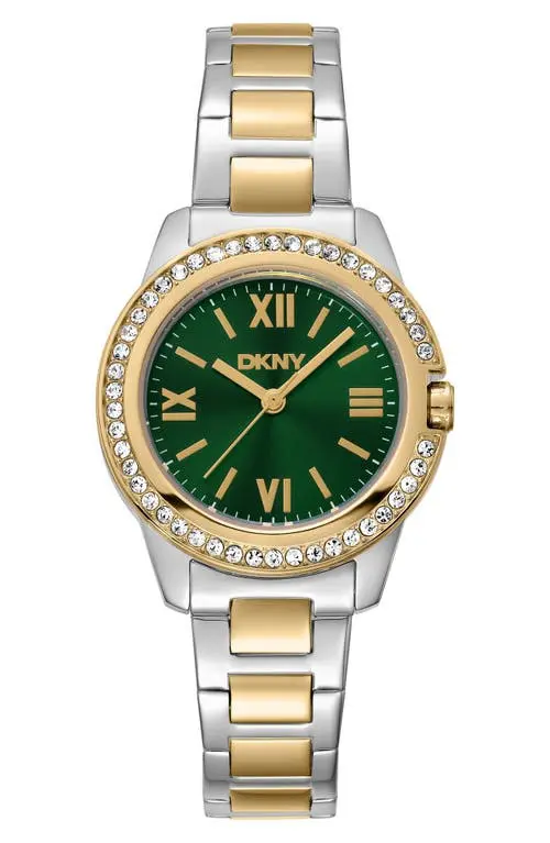 Dkny Two-tone Crystal Bezel Watch - Dark Green
