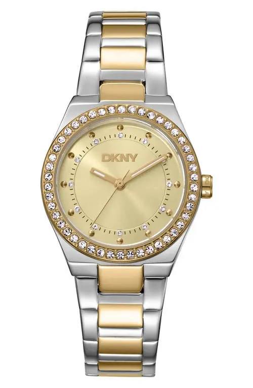 Dkny Stainless Steel Crystal Bezel Bracelet Watch - Champagne