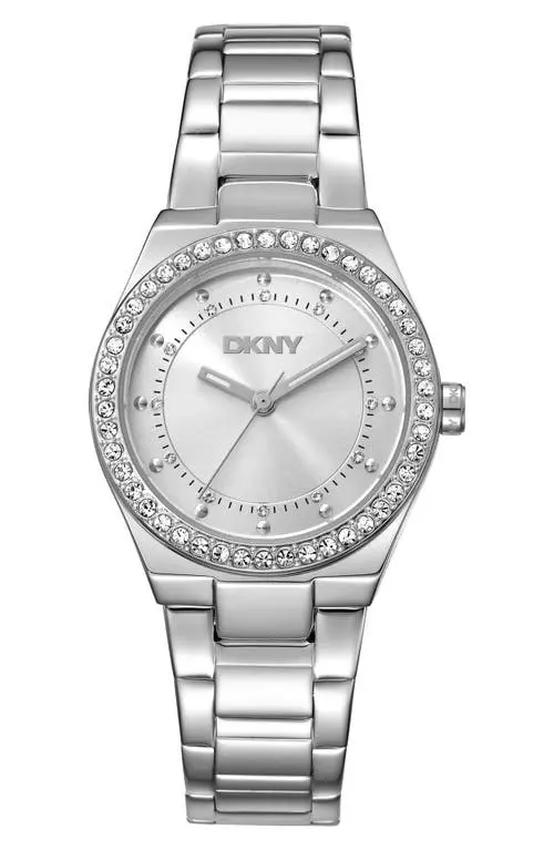 Dkny Stainless Steel Crystal Bezel Bracelet Watch - Silver