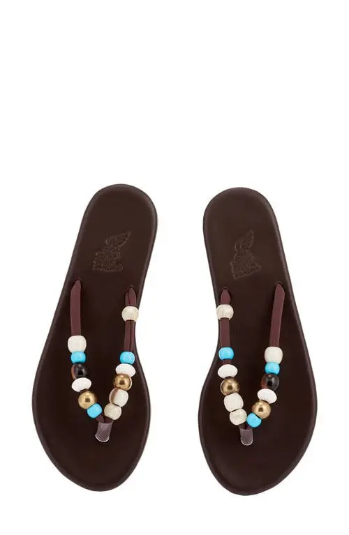 ANCIENT GREEK SANDALS Saionara Beaded Flip Flop - Brown