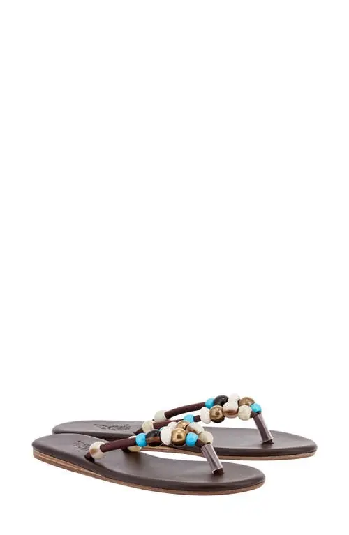 ANCIENT GREEK SANDALS Saionara Beaded Flip Flop - Brown