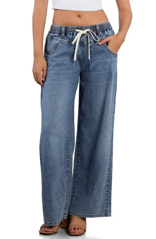 HINT OF BLU Elastic Waist Wide Leg Jeans - Relaxed Blue