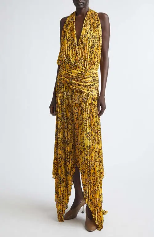 Proenza Schouler Paulina Pleated Georgette Halter Dress