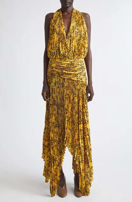 Proenza Schouler Paulina Pleated Georgette Halter Dress