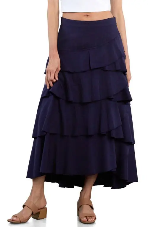 WASH LAB DENIM Petal Tiered Denim Maxi Skirt - Eclipse