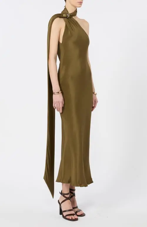 Max Mara Evasto Scarf Neck One Shoulder Silk Satin Evening Dress
