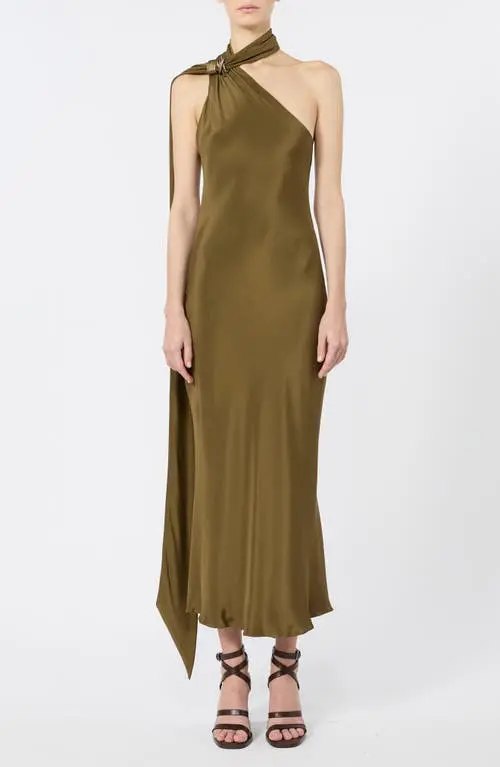 Max Mara One-shoulder Silk Satin Midi Dress - Mud