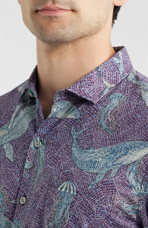 Tori Richard Marine Mosaic Button Down Shirt - Grape
