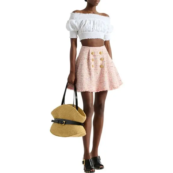 Balmain Flared Tweed Skirt - Pink