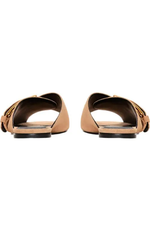 Balmain Flat Suede Leather Anthem Mules - Beige