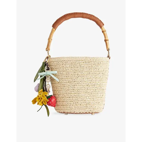 SELF-PORTRAIT Raffia Bucket Bag With Charm Embellishments
