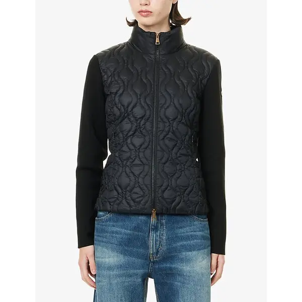 Moncler Hybrid Logo-badge Nylon And Cotton-knit Cardigan - Black