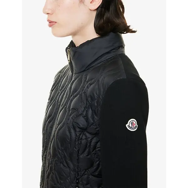 Moncler Hybrid Logo-badge Nylon And Cotton-knit Cardigan - Black