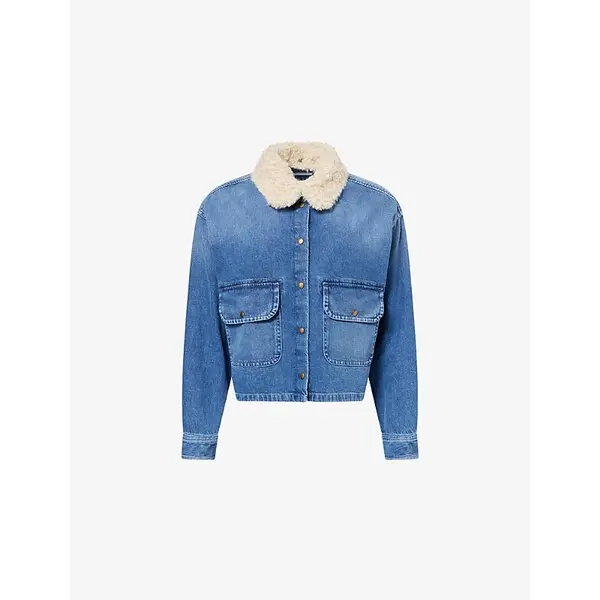 Moncler Faux Shearling Collared Denim Shirt - Medium Blue