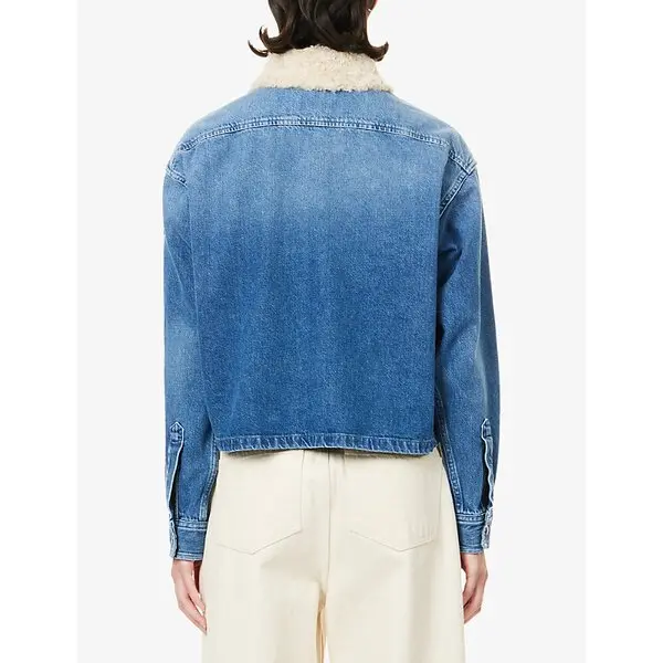 Moncler Faux Shearling Collared Denim Shirt - Medium Blue
