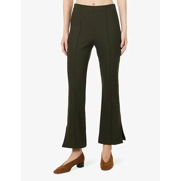 Vince Mid-rise Flared Stretch-cotton Trousers - Thyme