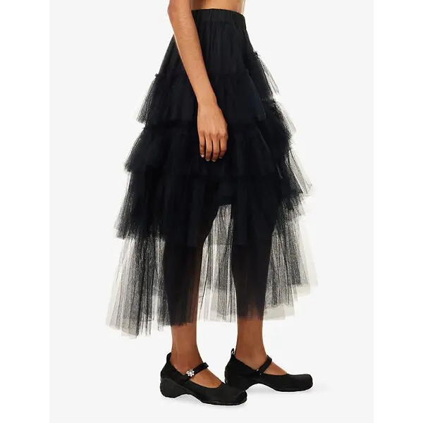 Simone Rocha Tiered Tulle Midi Skirt - Black