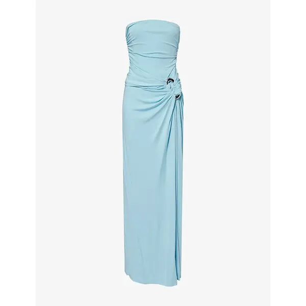 Simkhai Emma Gathered Bustier Jersey Maxi Gown - Pool