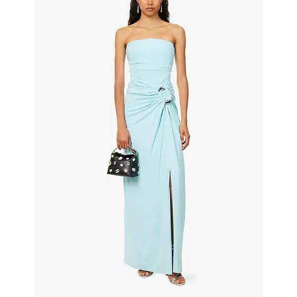 Simkhai Emma Gathered Bustier Jersey Maxi Gown - Pool