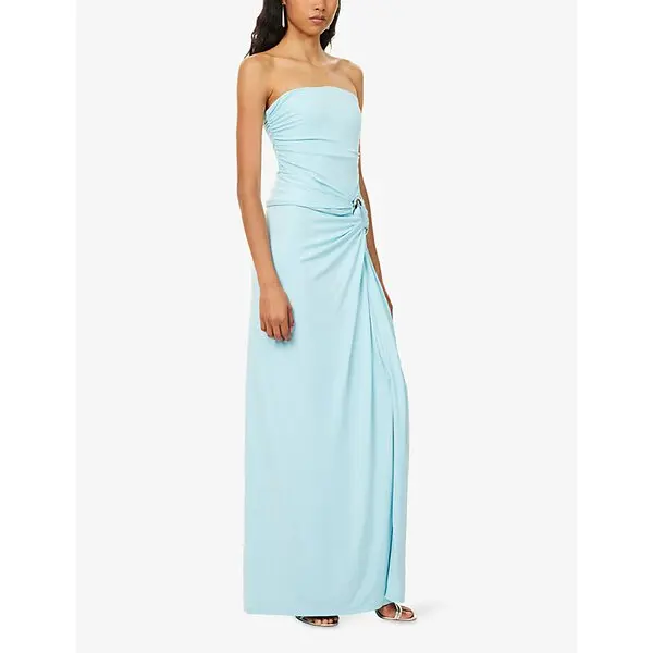 Simkhai Emma Gathered Bustier Jersey Maxi Gown - Pool