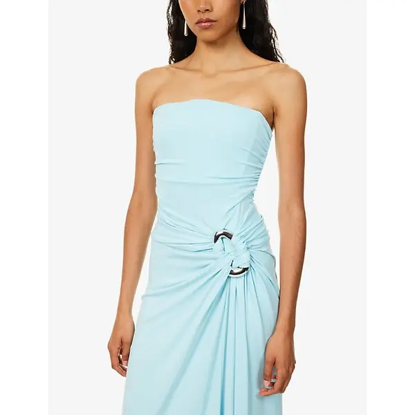 Simkhai Emma Gathered Bustier Jersey Maxi Gown - Pool