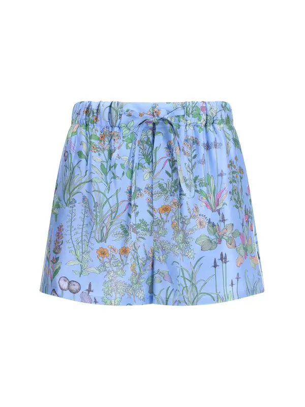 Gucci Printed Silk Twill Shorts - Blue