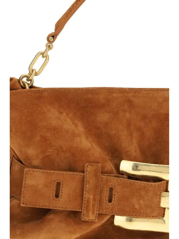 Balmain Medium Anthem Suede Calfskin Bag - Brown